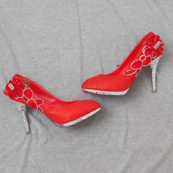 Shoes | Super Sexy Red Sparkly High Heels Size 4 | Poshmark
